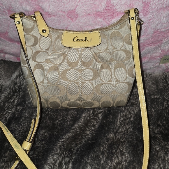 Coach | Bags | Coach Mini Crossbody Bag In Tan Jacquard Signature ...